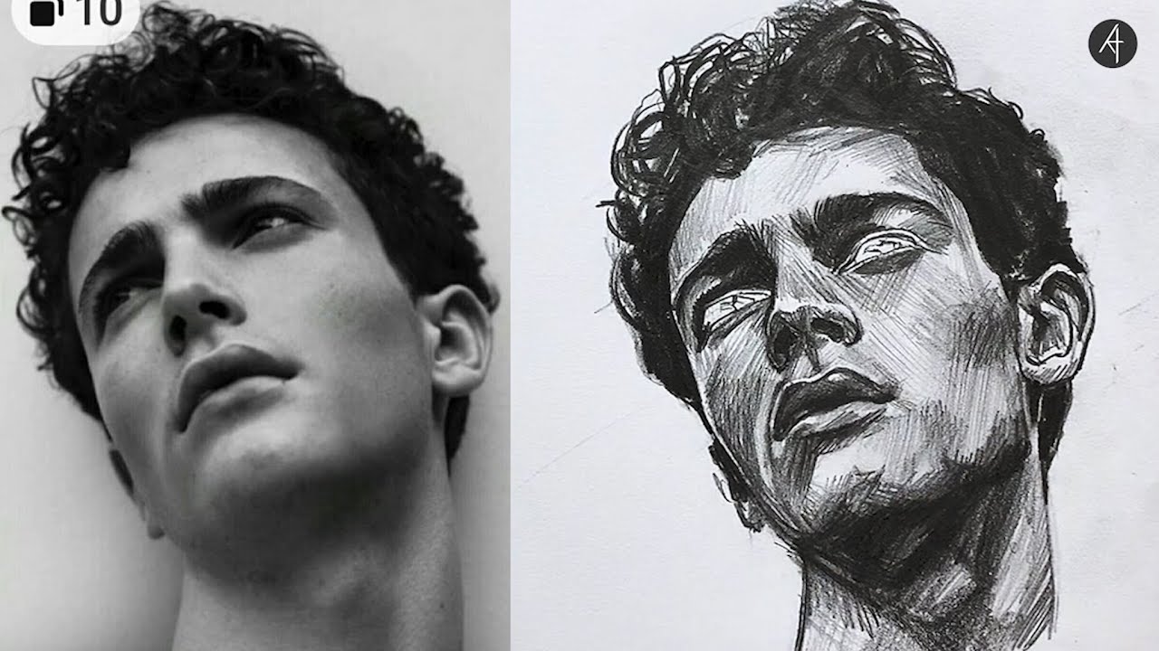 Quick tutorial of (how to draw human bended face with loomis method ...