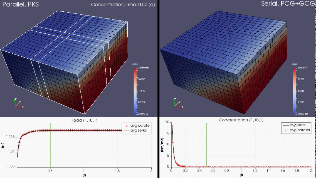Parallel SEAWAT-PKS Henry-3D 4 subdomains FD - YouTube
