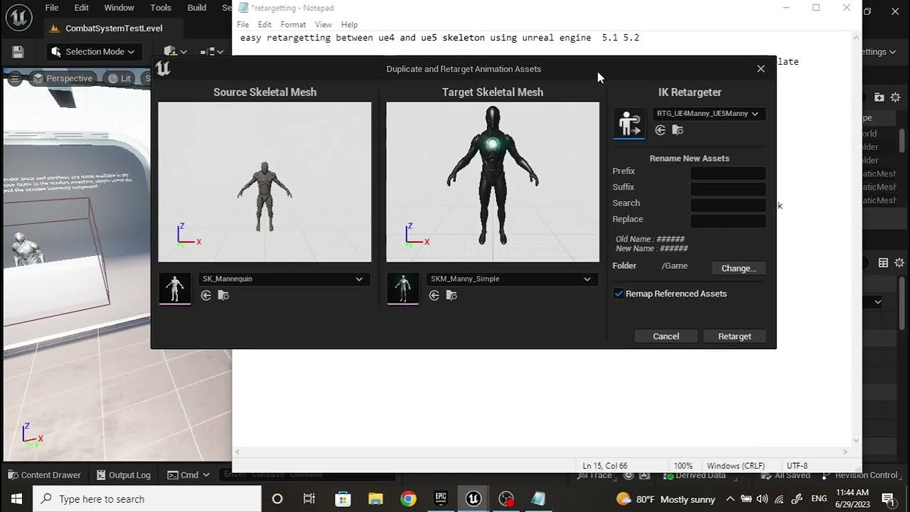 Unreal engine easy retarget between ue4 and ue5 skeleton - YouTube