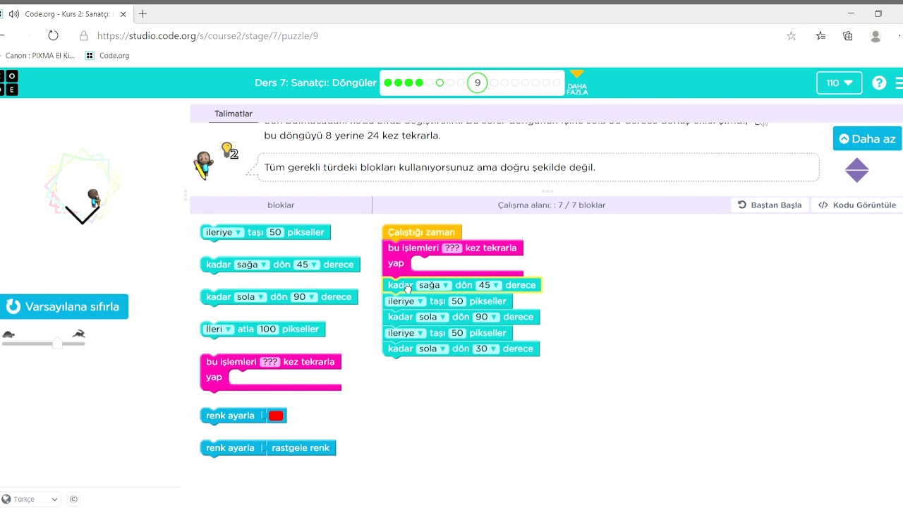 Code org Kurs 2 Ders 7 Sanatçı Döngüler Bölüm 9 - YouTube