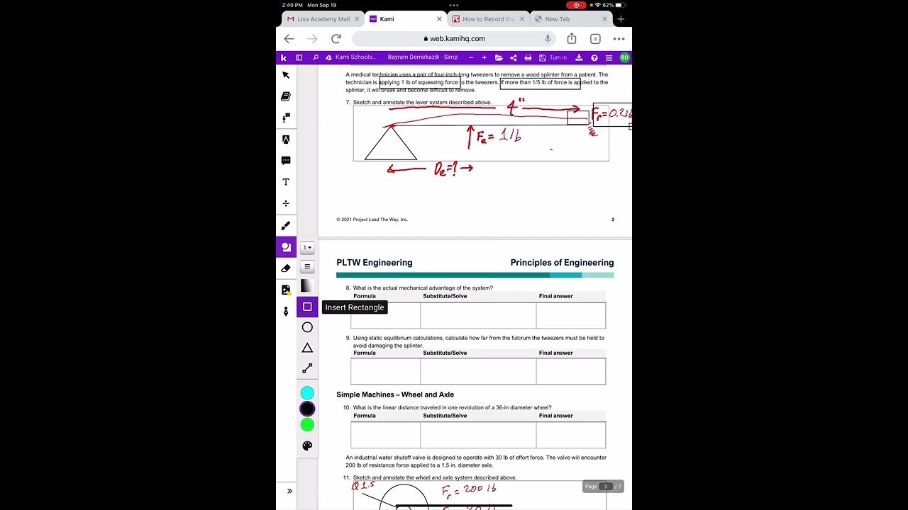 Activity 1.1.2 Simple Machine Practice Problems (Third Class Lever ...
