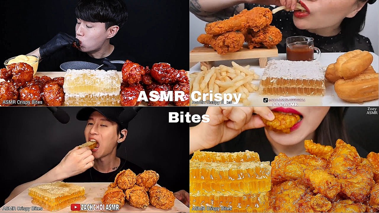 ASMR FRIED CHICKEN + RAW HONEYCOMB Compilation | No Talking | Eating ...