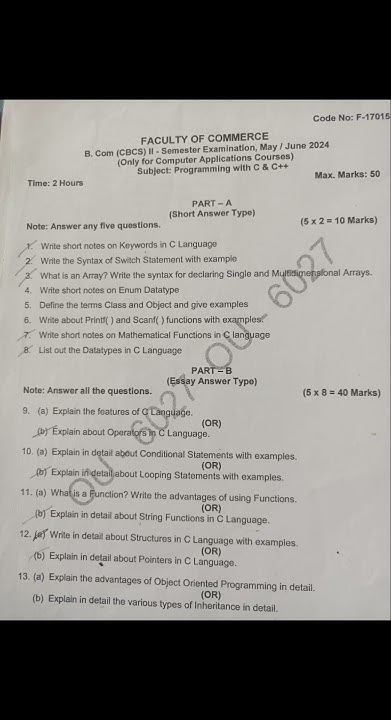 programming with C&C++ previous question paper|B.Com(C.A)|sem-2|Osmania ...