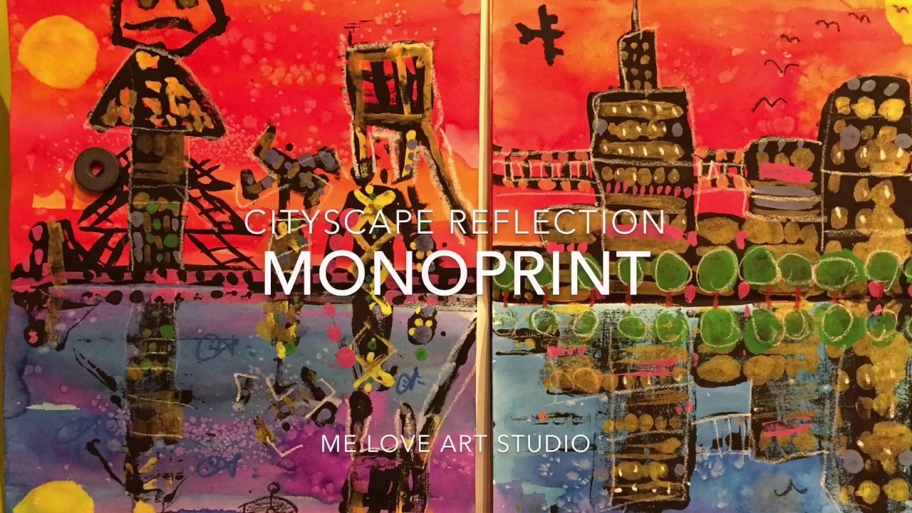 Monoprint - Cityscape Reflection. Paintings by 1st Graders. - YouTube