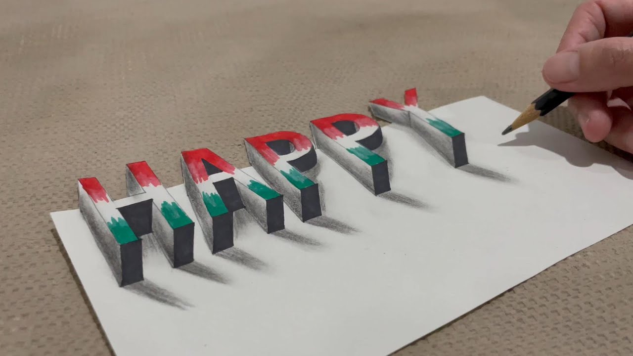 3D 'HAPPY' Optical Illusion - Stunning Lettering Art! - YouTube