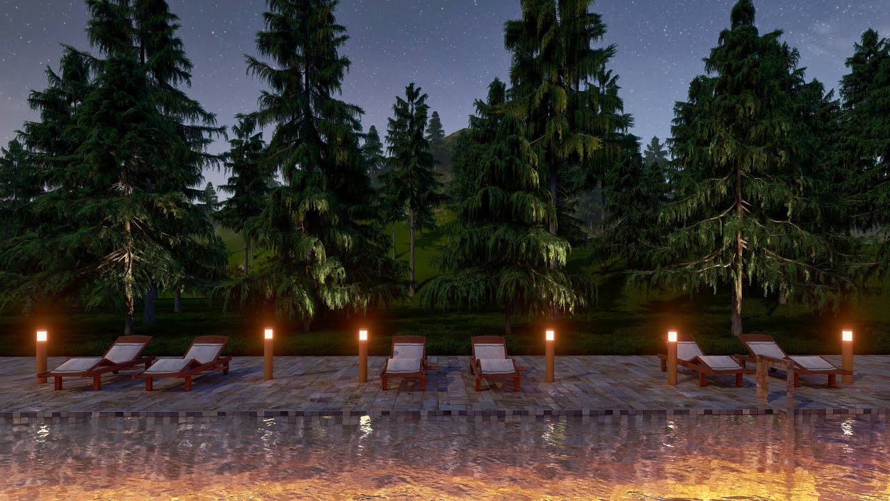 The Mystical Forest Pool at Night Ambience | Bath and Crickets Sounds ...