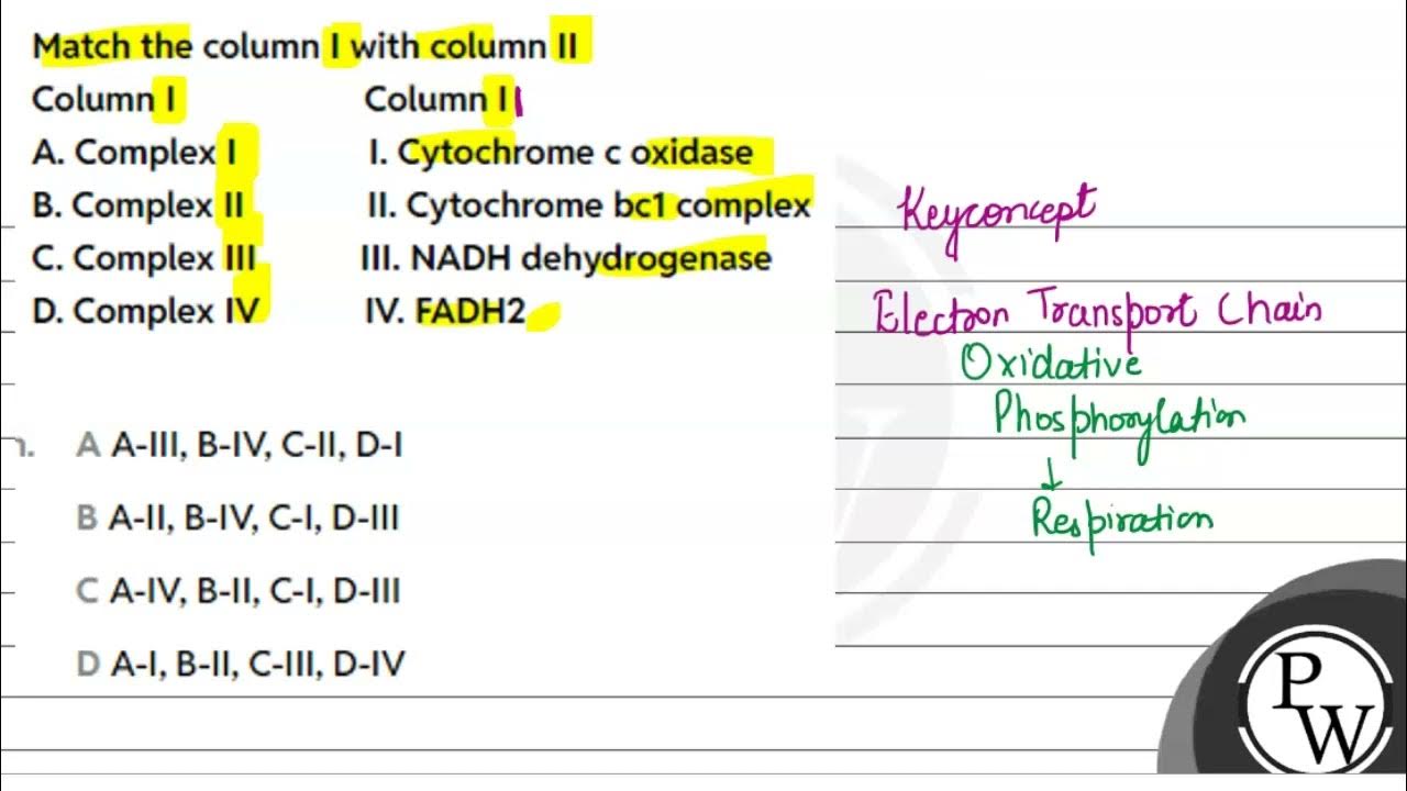 Match the column I with column II \( \begin{array}{llll} & \text { Column I } & & \t.... - YouTube