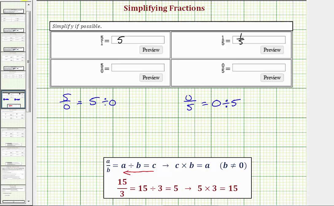Ex: Simplify Basic Fractions Including Division by Zero - YouTube