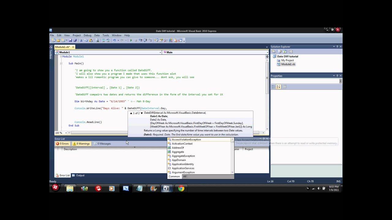 Visual Basic Tutorial - DateDiff Function - YouTube