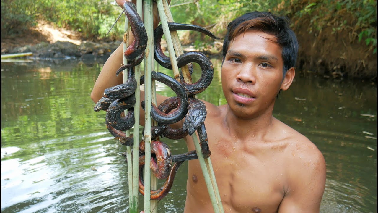 Cook Grilled Eel Fishing - Eel Catch Clean Cook - Eel Fishing - How To ...