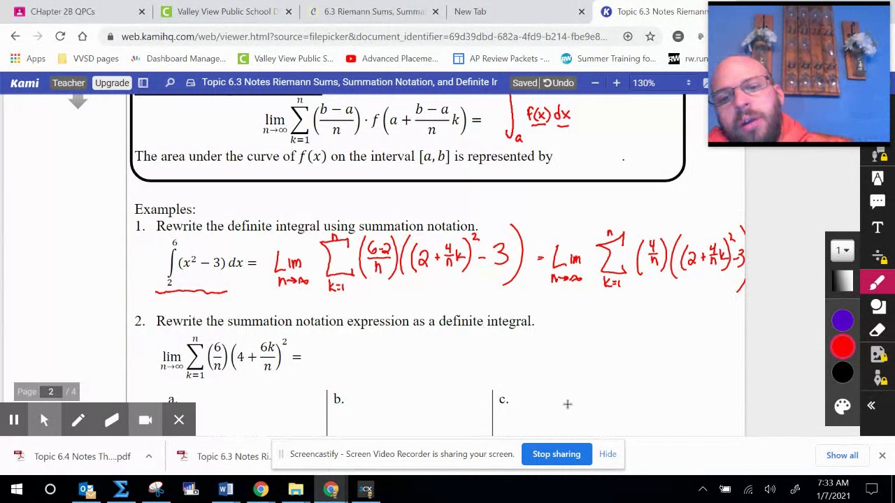 Topic 6.3 Riemann Sums, Summation Notation, and Definite Integral ...