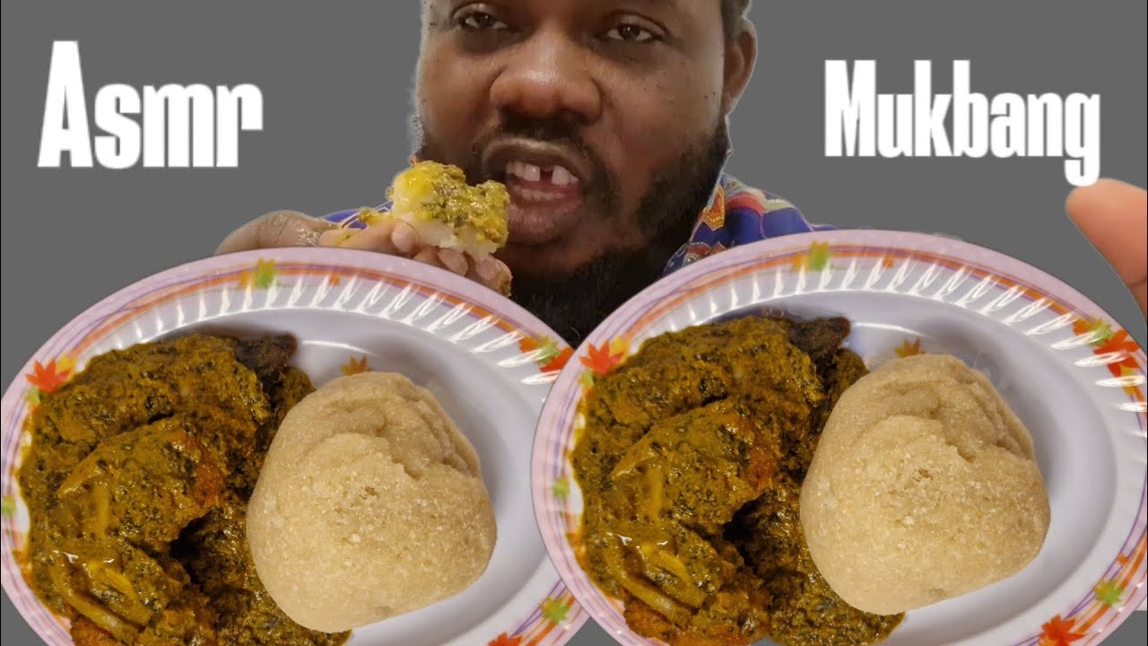 #Mukbang Eating garri AKA Eba With Peanut Soup #and Cowleg# Fish #Beef ...