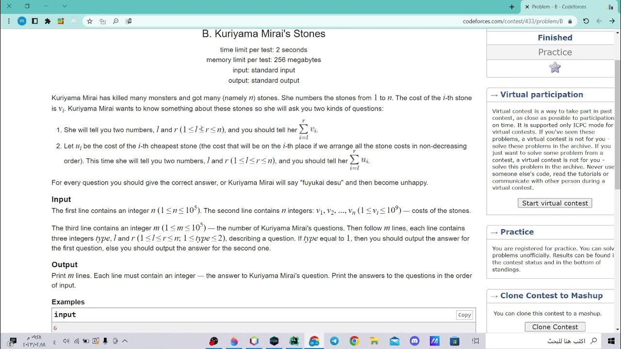 Kuriyama Mirai's Stones codeforces solution - YouTube