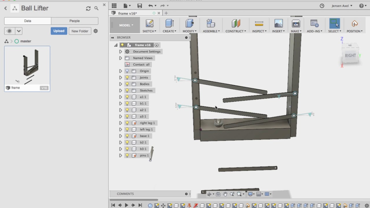 Fusion 360 Ball Lifter, no gravity, but resting degree - YouTube