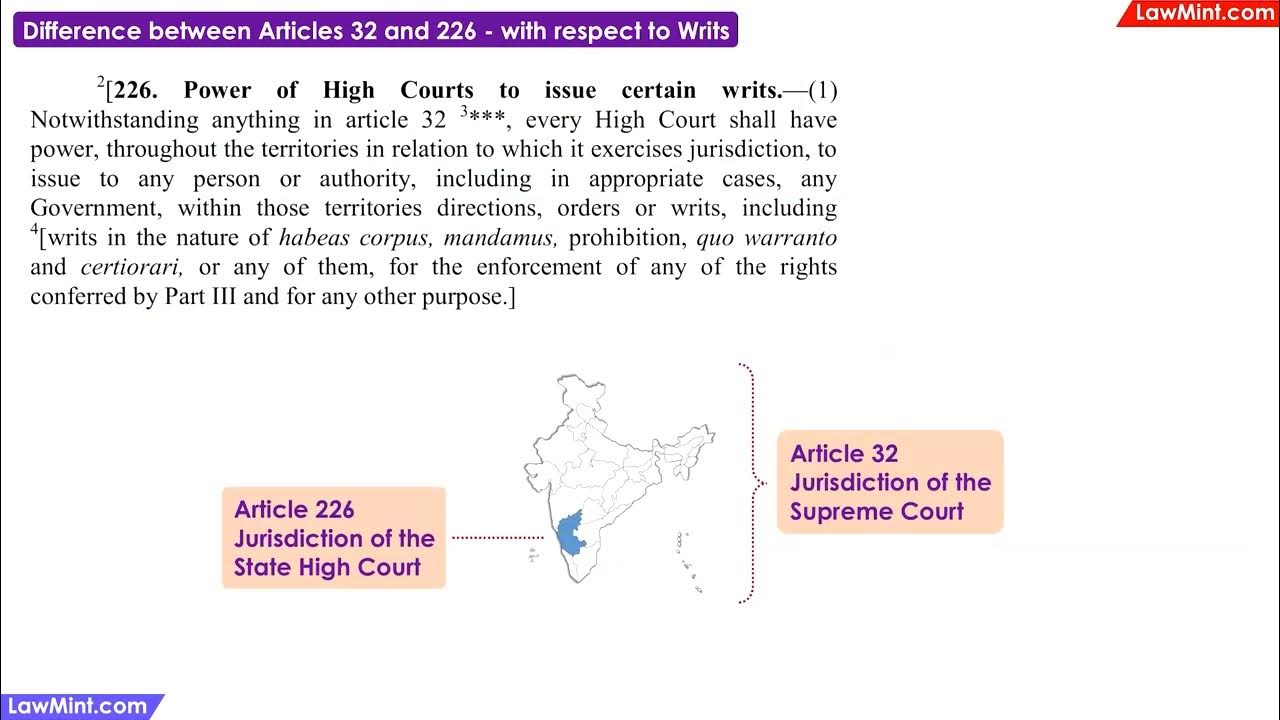 Difference between Articles 32 and 226 with respect to Writs Constitutional Law LLB - YouTube