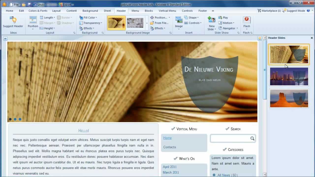 artisteer 4 cursus - 24 header/slideshow - YouTube