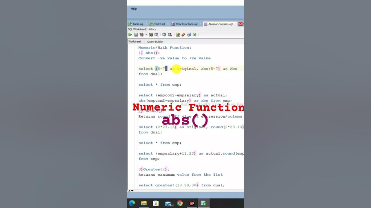 Numeric Function Abs In Sql Sql Functions Oraclesql Sql Youtube
