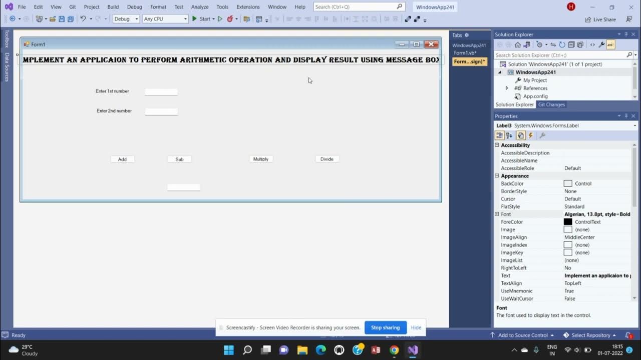 Implement an application to perform arithmetic operations in VB.NET ...