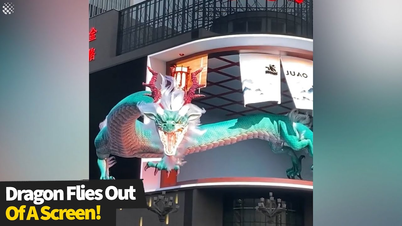 Incredible 3D Display Showing Dragon Flying Out Of A Screen - YouTube
