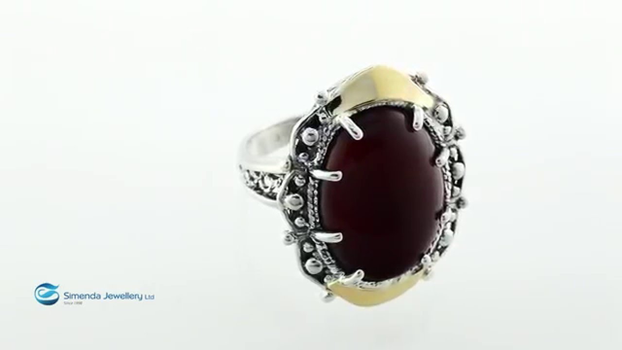 Simenda Jewellery Sterling silver 925 and 9 karat gold with garnet ring ...