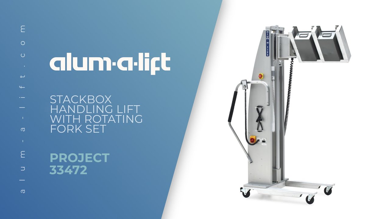 Stackbox Handling Lift with Rotating Fork Set - Alum-a-Lift Project 33472 - YouTube