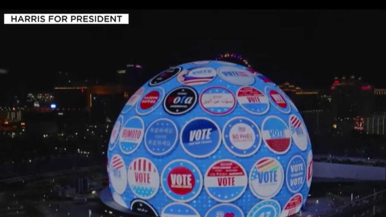 Kamala Harris marks first political ad for Sphere in Las Vegas - YouTube