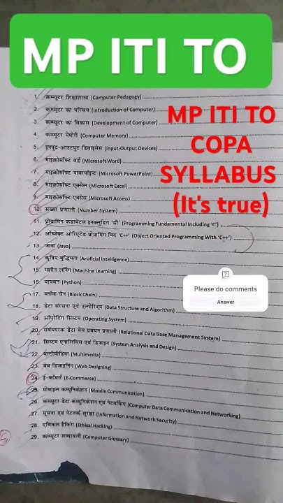 MP ITI TO COPA COMPLETE SYLLABUS AUG 2024 ll MP TO Syllabus ll MP TO ...
