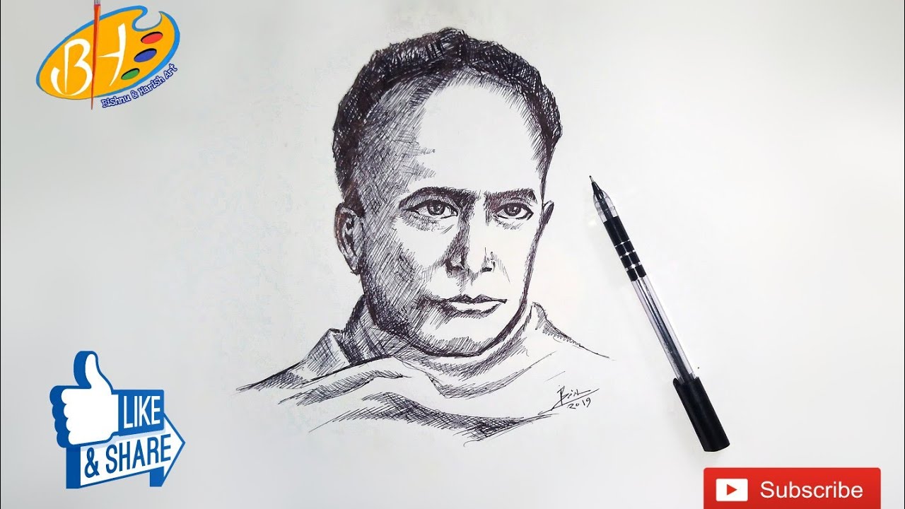 Drawing of Iswar Chandra Vidyasagar step by step with Pen || Drawing ...
