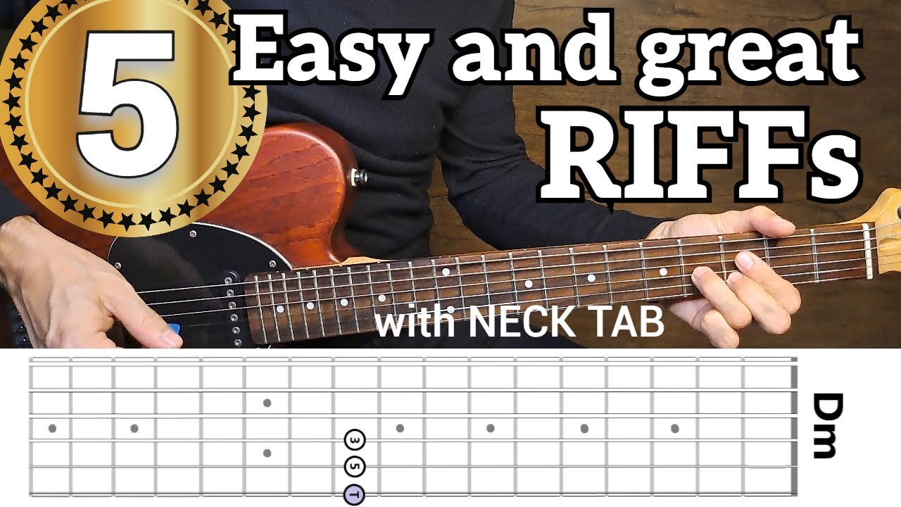 Learn 5 EASY and GREAT RIFFs with neck tab - YouTube