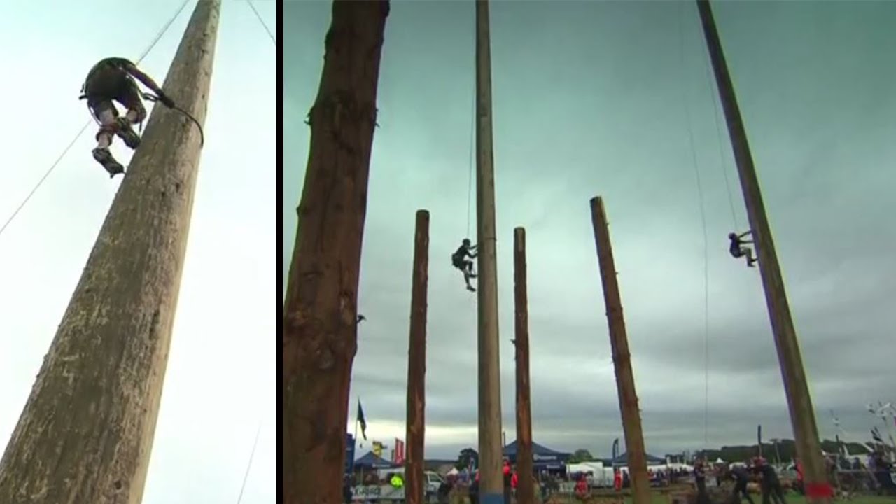 83-year-old delights in pole climbing contest - YouTube