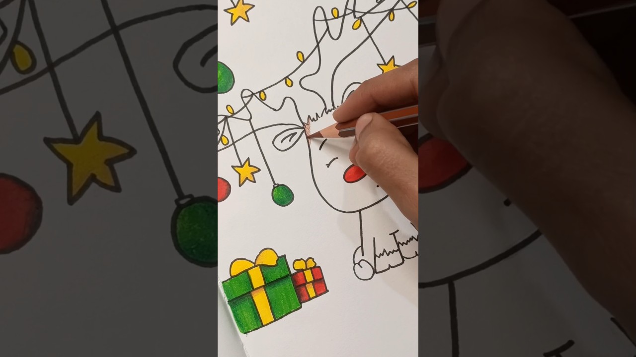 Cute Christmas Drawing🤭🎄||Quick and easy Pencil colour drawing😍#artwork ...