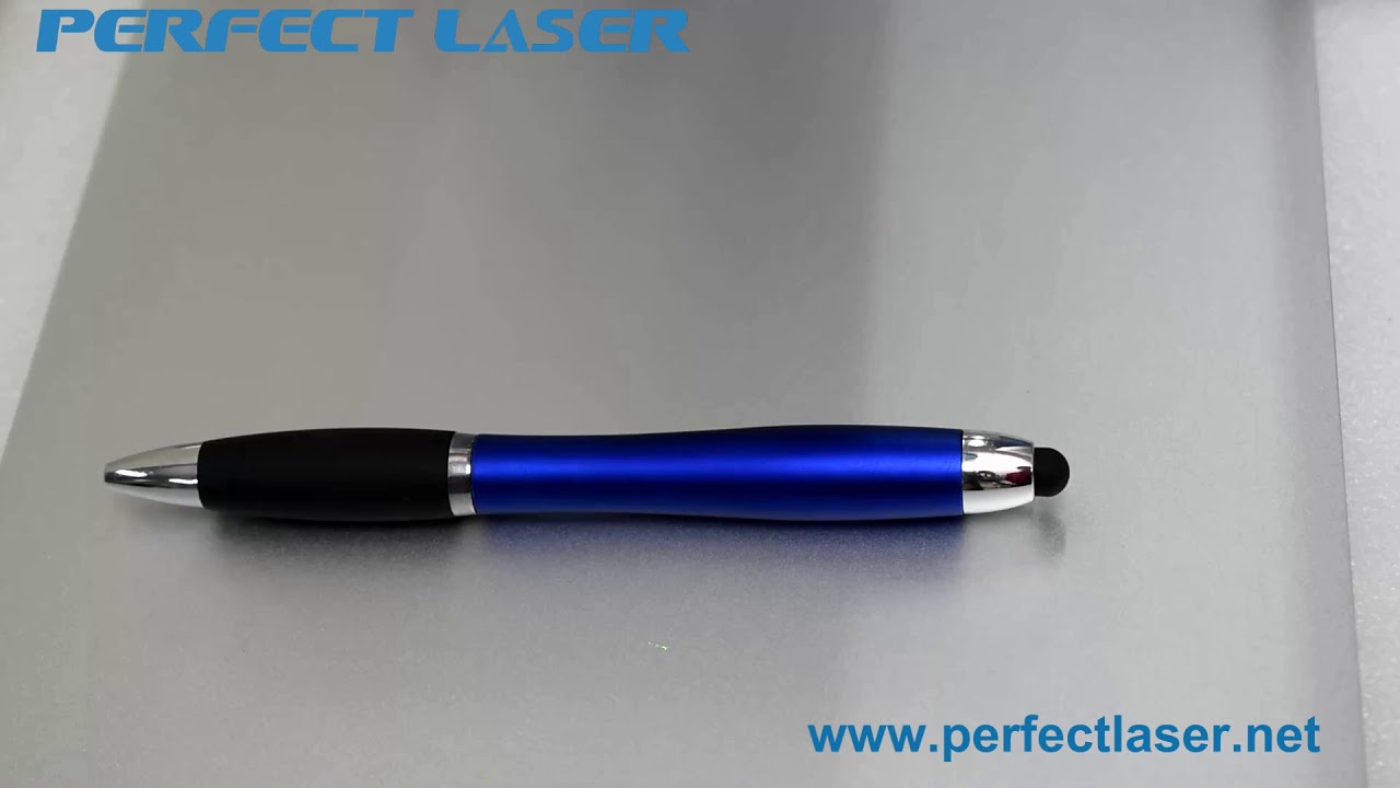 Perfect Laser 20w Fiber laser marking machine on LED Plastic Pen ...