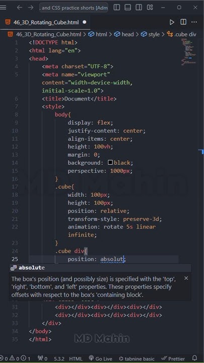 3D Rotating Cube | HTML CSS - YouTube