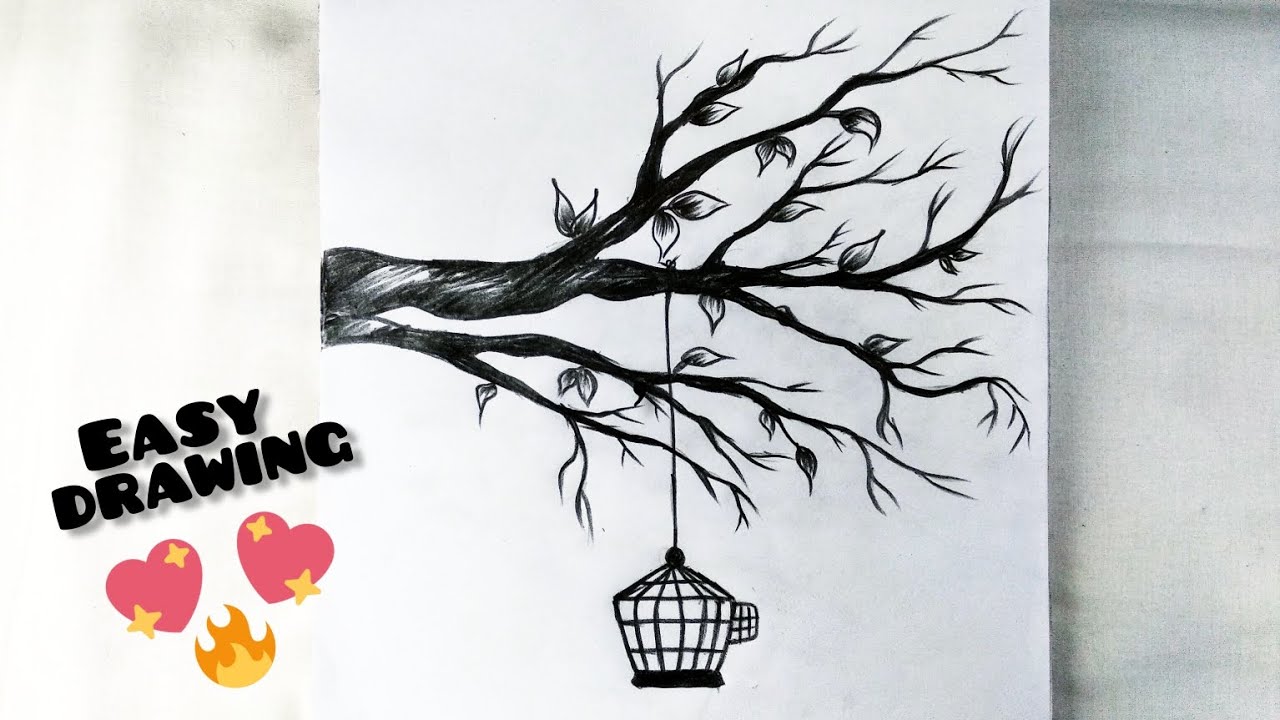how to draw a tree/ ped drawing kaise banaen/step by step drawing - YouTube