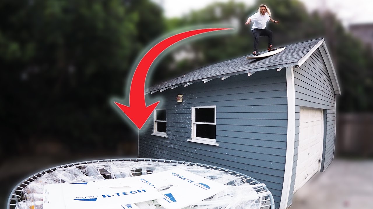 Surfing off the Roof into a Broken Trampoline! - You Say We Do - YouTube
