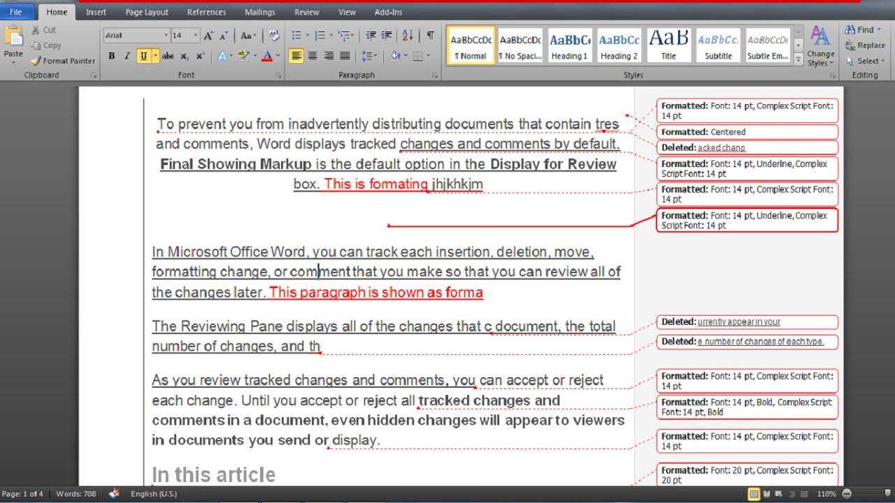 Track changes in Ms word. Show all formatting in Ms word. What happen ...