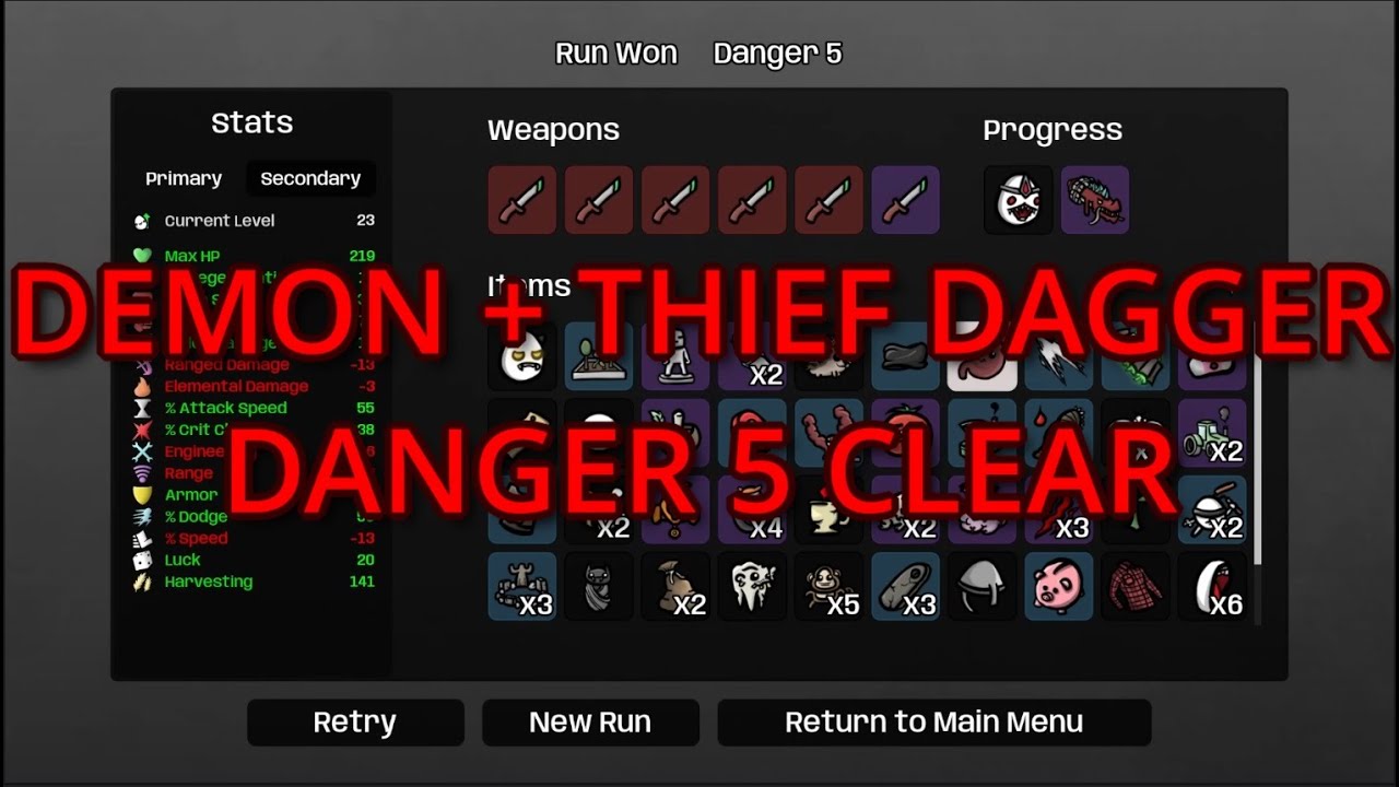 Demon + Thief dagger!!! | Brotato - Danger 5 clear - YouTube