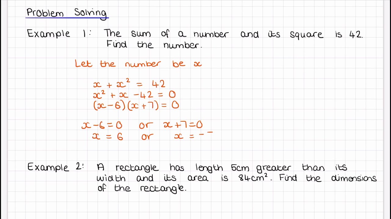 Problem Solving with Quadratics - YouTube