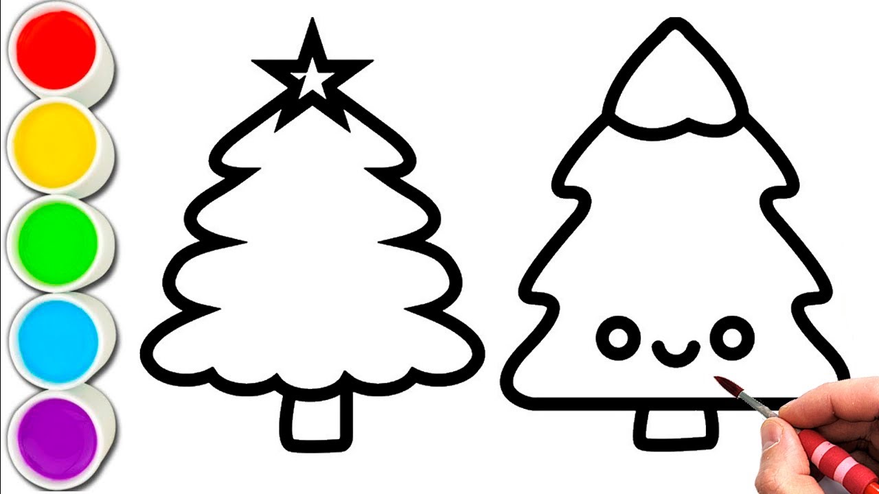 Christmas Trees and Snow Drawing, Painting & Coloring For Kids and ...