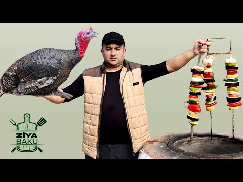 Təndirdə hinduşqa kababı və tərəvəz kababı