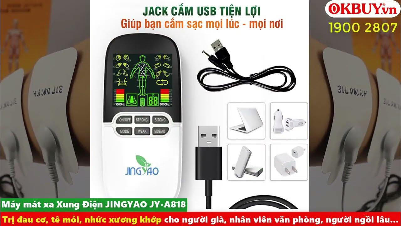 Máy massage xung điện pin sạc 8 miếng dán JINGYAO JY-A818 - kết hợp đèn hồng ngoại - YouTube