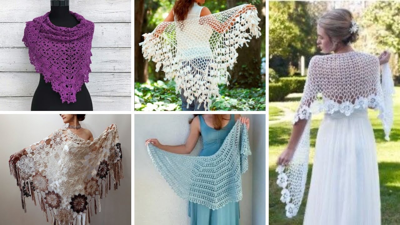 Latest Designer Crochet Shawls // Trendy Bridal Hand Knitting Caplet ...