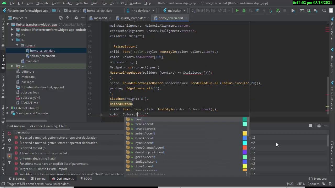 【FLUTTER ANDROID STUDIO and IOS】transform widget - YouTube