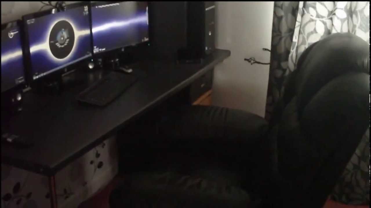my custom built desk 3 iron man monitor pc setup - YouTube
