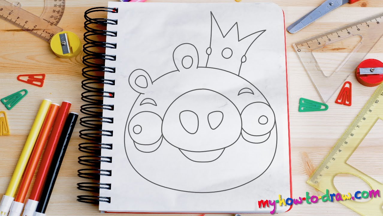 How to draw Angry Birds - Bad Piggie - Easy step-by-step drawing ...