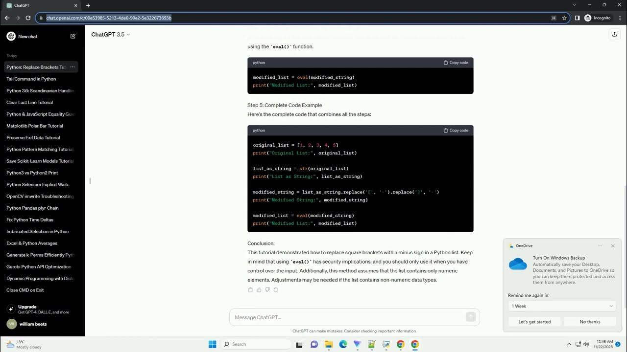 Python Replace brackets with minus sign in list - YouTube