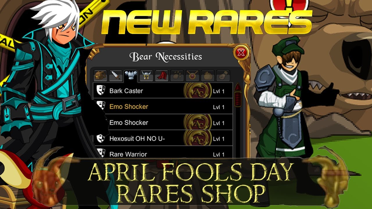 AQW New April Fools Rares 2020 ! All New Shop Items! | Bark Caster ...