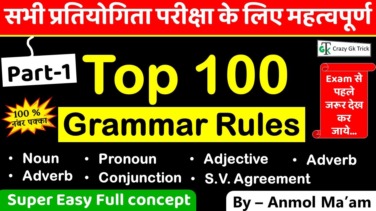 Top 100 Grammar Rules | Part-1 | Top 100 English Grammar Rules ...
