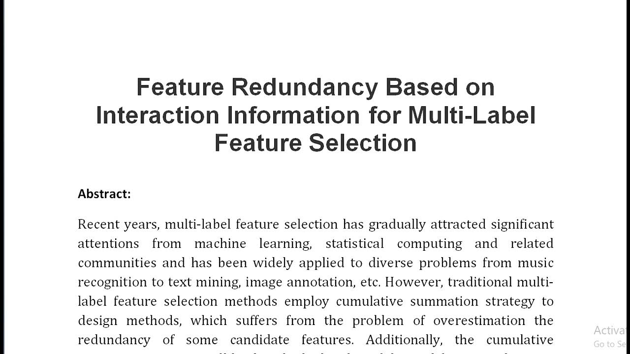 Feature Redundancy Based on Interaction Information for Multi Label Feature Selection - YouTube