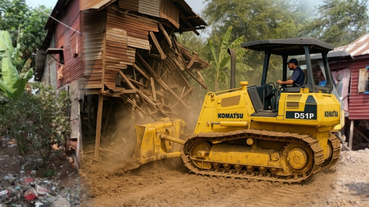 Operator Technique Skillful Drive Machine Dozer Pushing Soil & Clear, 5 ...